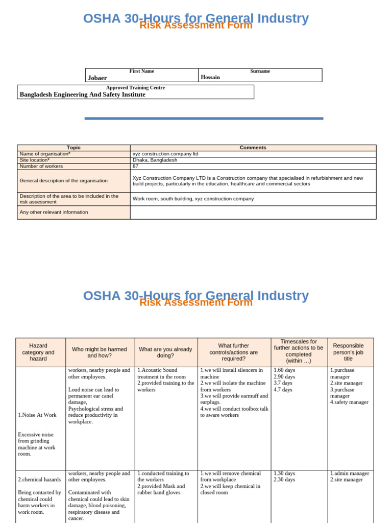 Risk - Assesment - Form - OSHA (1) - 1 | PDF | Occupational Safety And ...