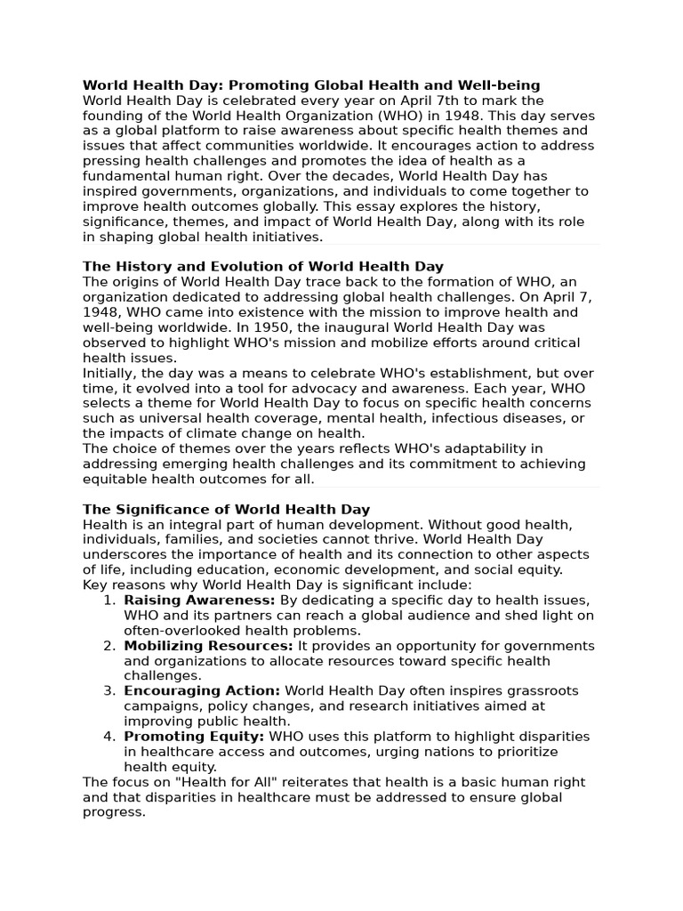 World Health Day: History and Impact | PDF | Global Health | World ...