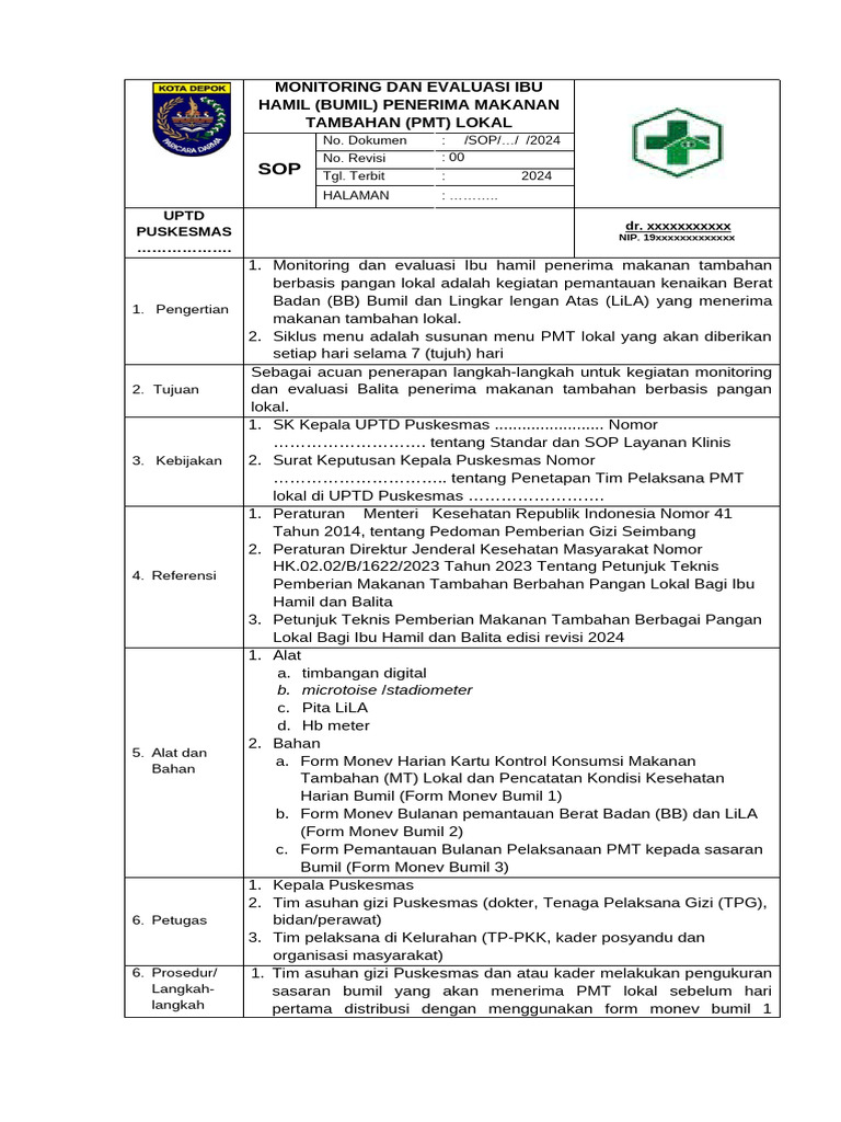 Form SOP MONITORING EVALUASI BUMIL | PDF