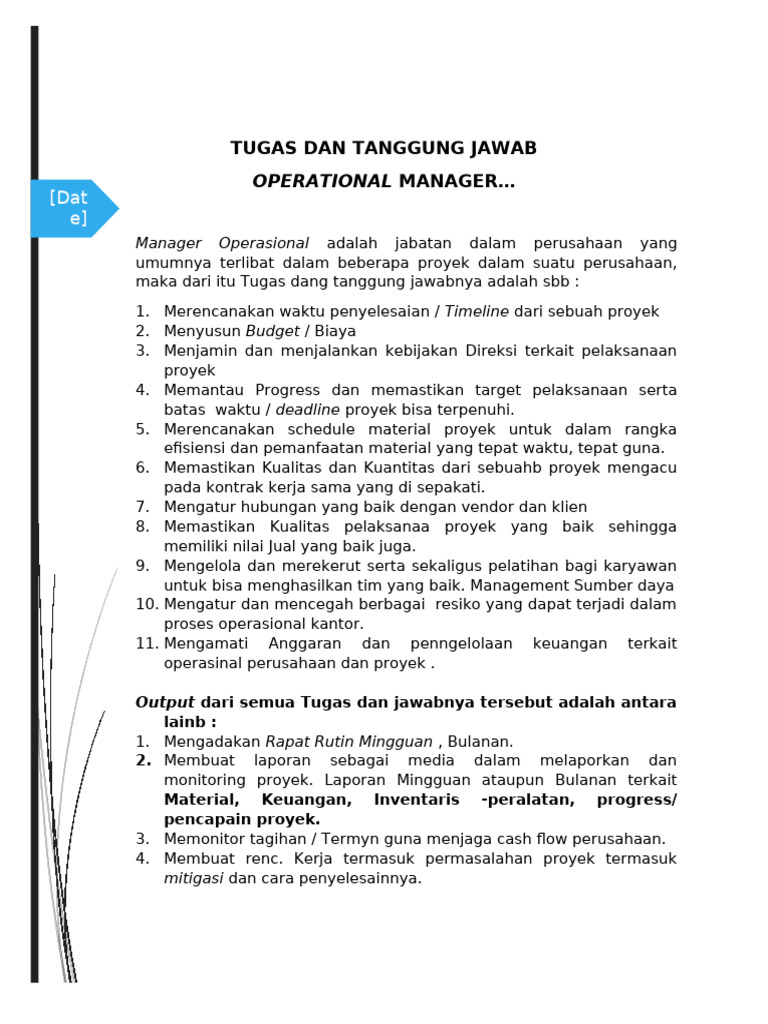 Tugas Operational Manager | PDF