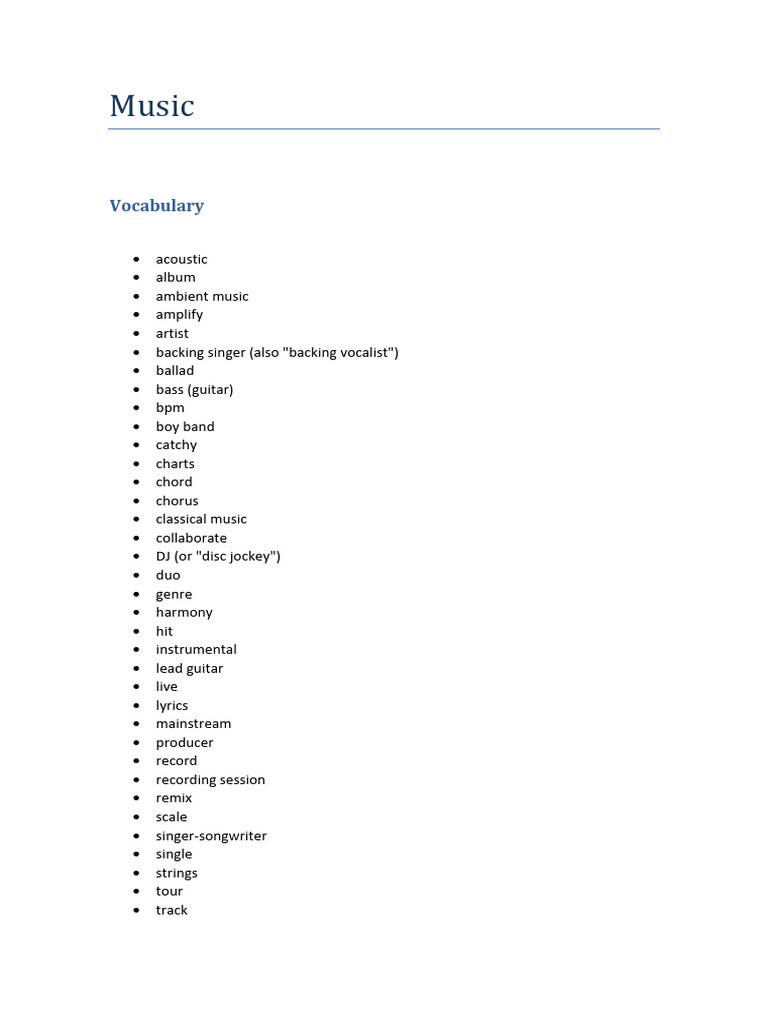 Essential Music Vocabulary and Questions | PDF