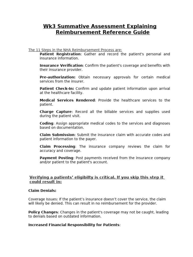 Wk3 Summative Assessment Explaining Reimbursement Reference Guide | PDF ...