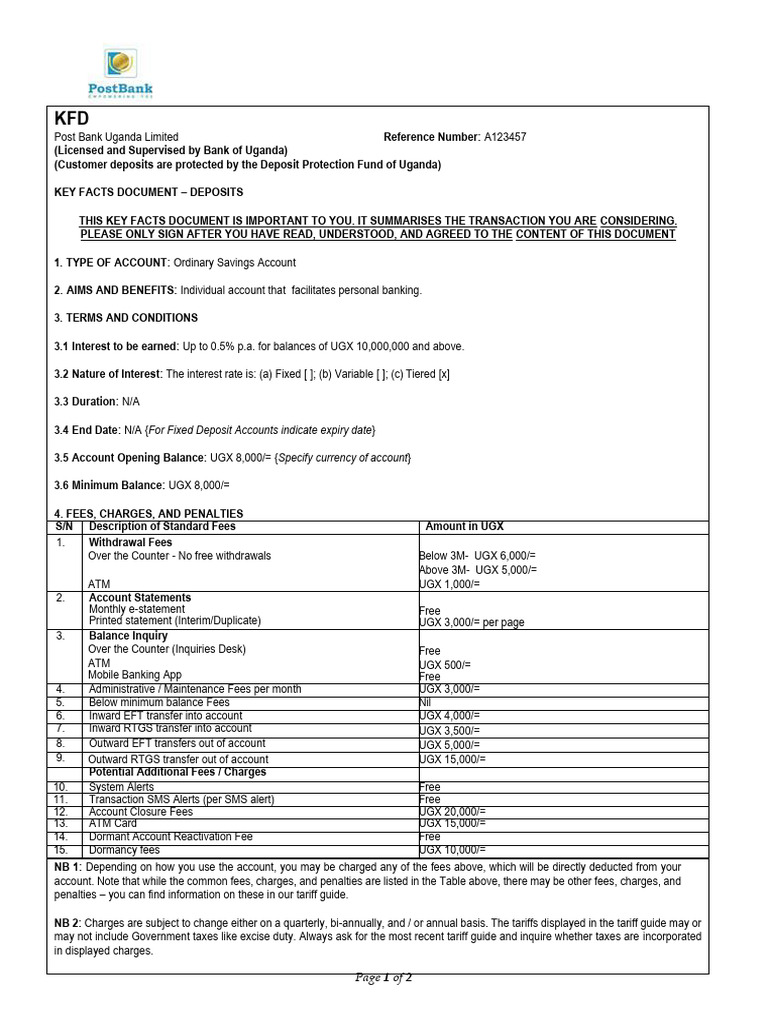 KFD Ordinary Savings Account 2023 | PDF | Fee | Banks