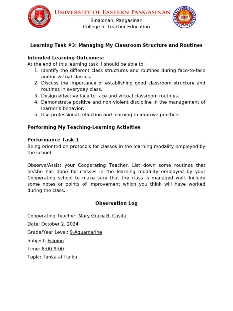 Managing Classroom Structures and Routines | PDF | Learning | Classroom
