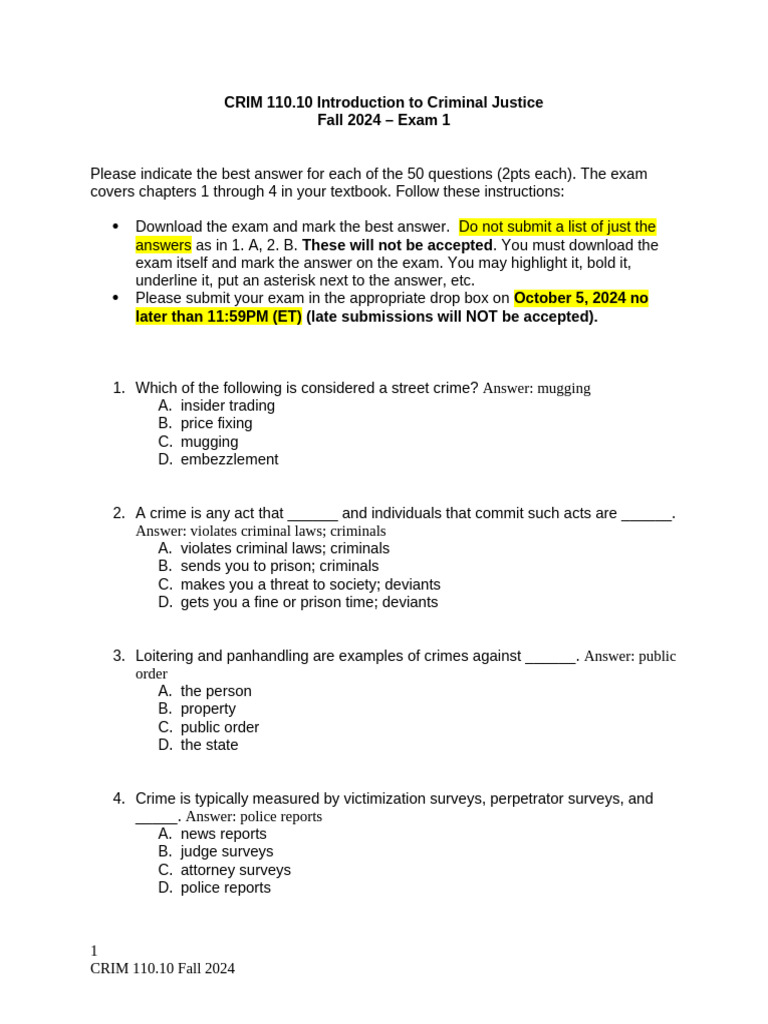 Criminal Justice Exam 1 Guide | PDF | Mens Rea | Crimes