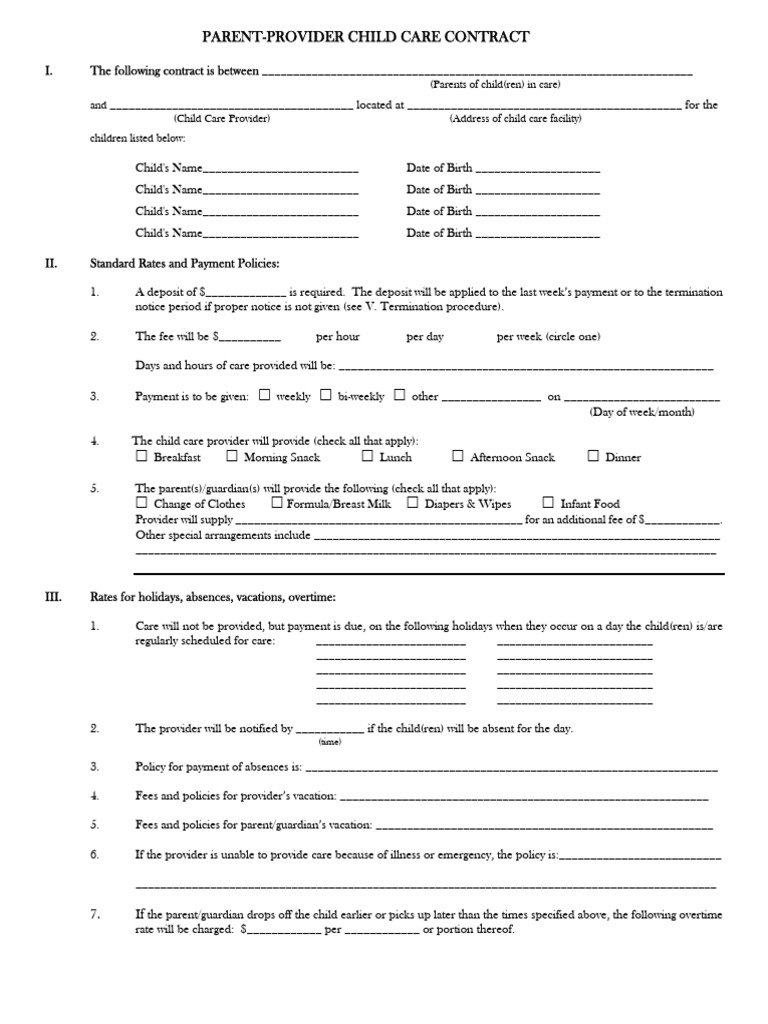 BLANK Parent - Provider Contact | PDF | Child Care | Parent
