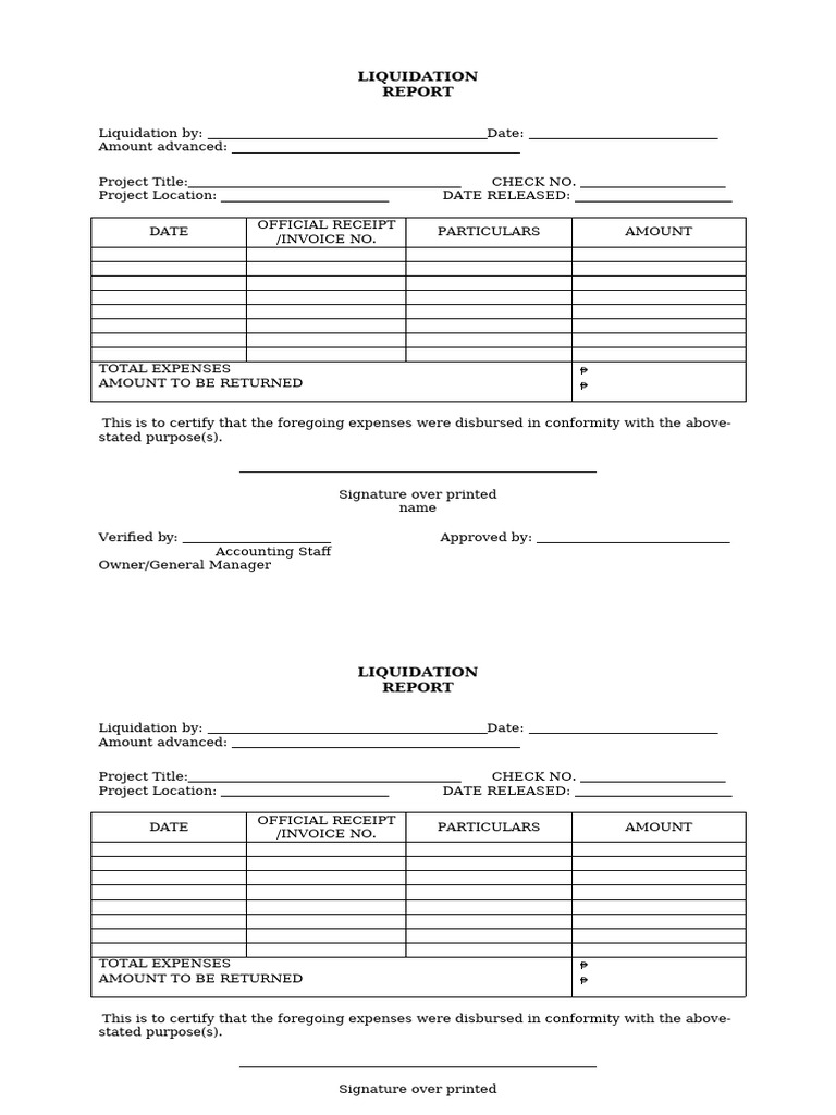 Liquidation Report | PDF | Receipt | Accounting