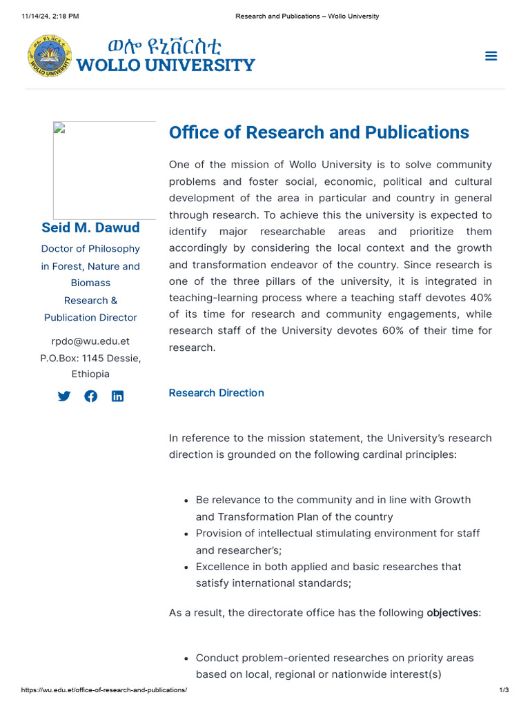 Research and Publications - Wollo University | PDF | Capacity Building ...