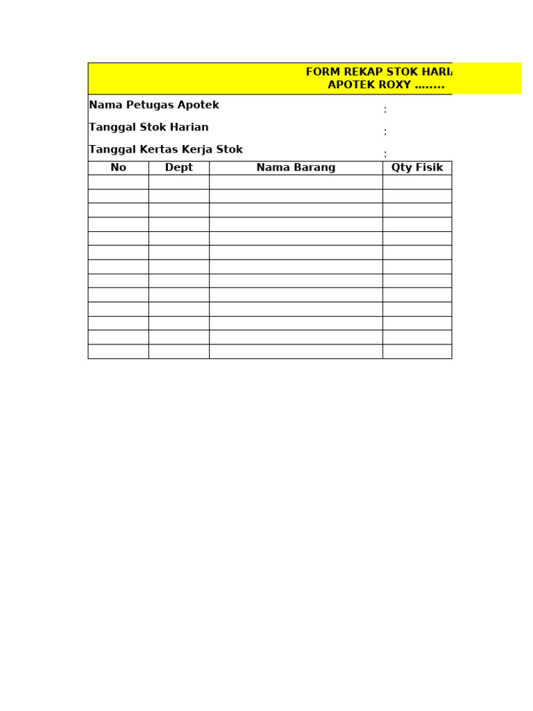 Form Stok Harian Dan Bulanan | PDF