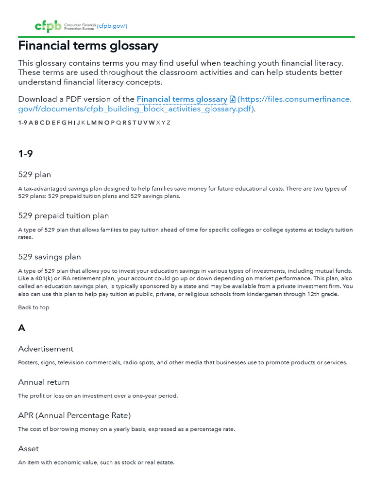 Financial Terms Glossary - Consumer Financial Protection Bureau | PDF | Credit Card | Interest