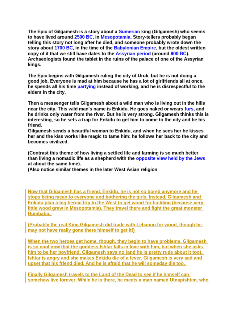 The Epic of Gilgamesh Is A Story About A Sumerian King | PDF | Epic Of ...