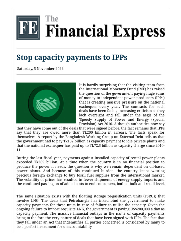 Stop Capacity Payments To IPPs | PDF | Macroeconomics | Economies