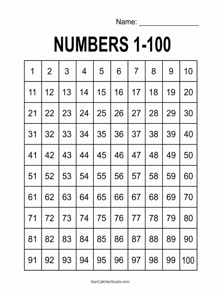 100 Chart Printable Black White 010101 Fefefe | PDF