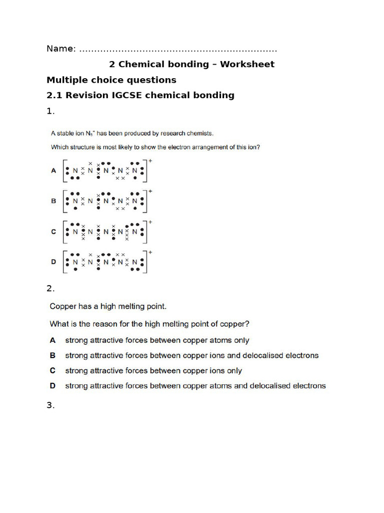 Chemical Bonding Worksheet Guide | PDF