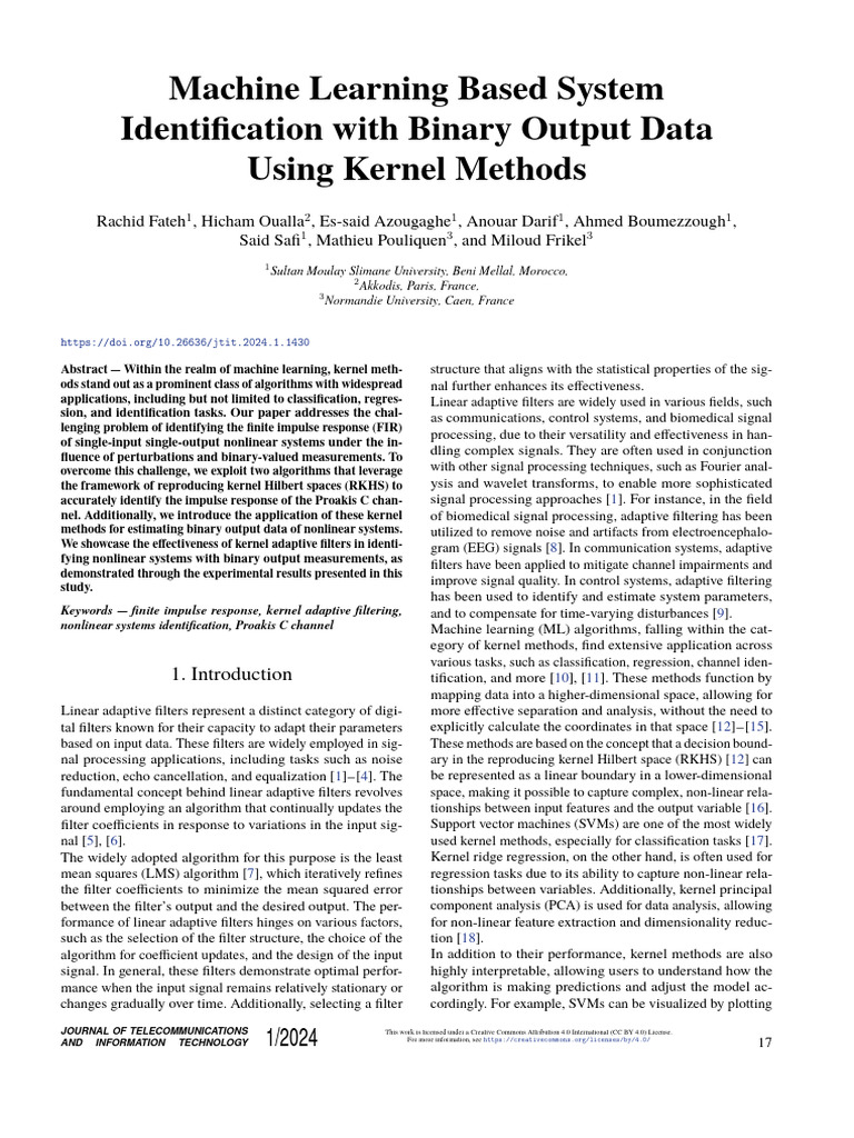 Machine Learning Based System Identification With | PDF | Machine Learning | Support Vector Machine