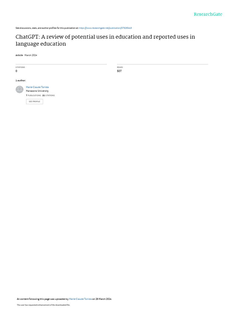 Chat GPT Paper - A Review of Potential Uses in Education and Reported ...