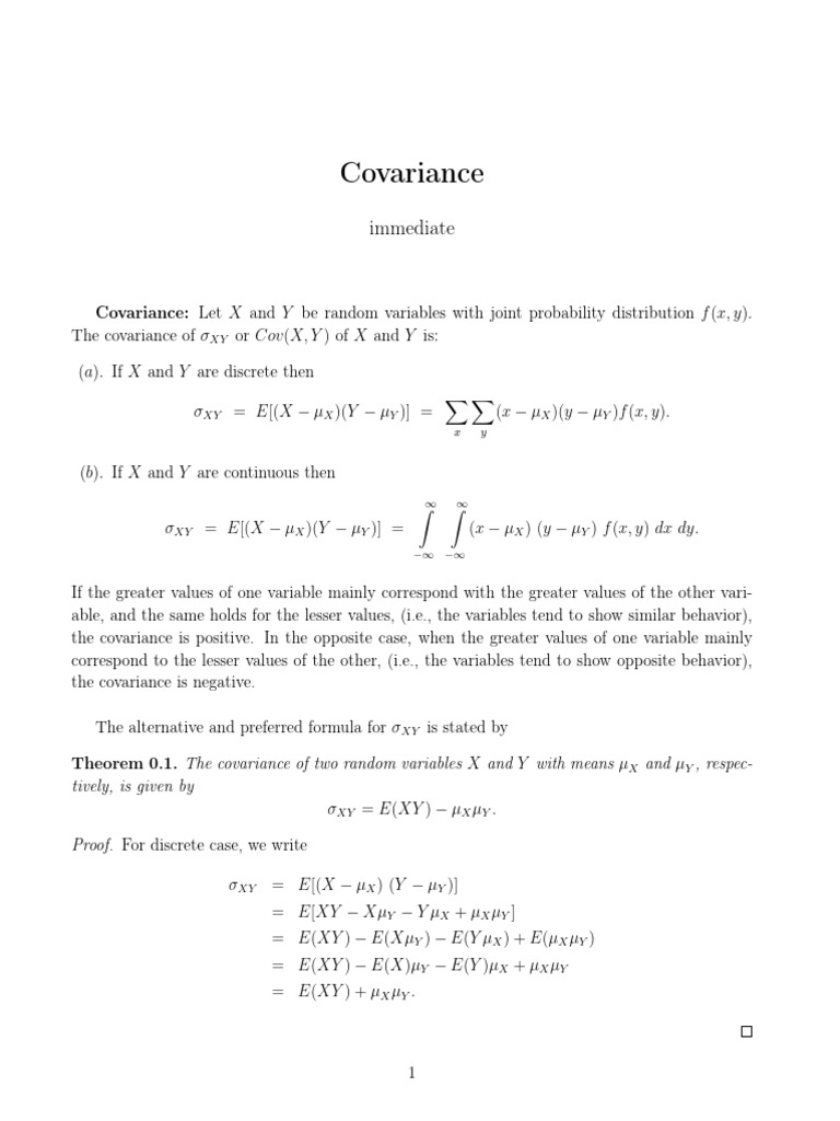 Covariance and Correlation Coefficient | PDF | Covariance | Probability