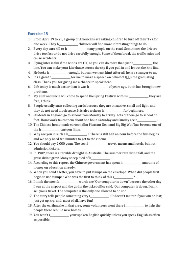 Formatted Exercises 15 Full Numbered | PDF | Travel | Foreign Language ...