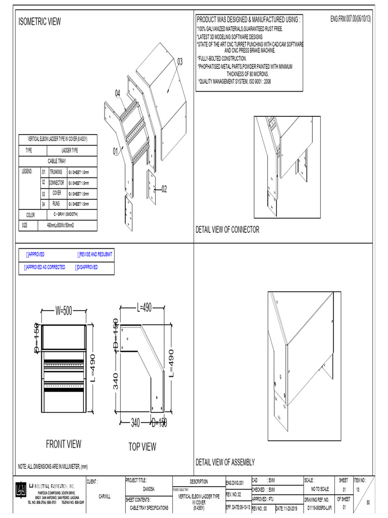 10 - VERTICAL ELBOW LADDER TYPE WITH COVER (500mmWX150mmD) (8 ASSY ...