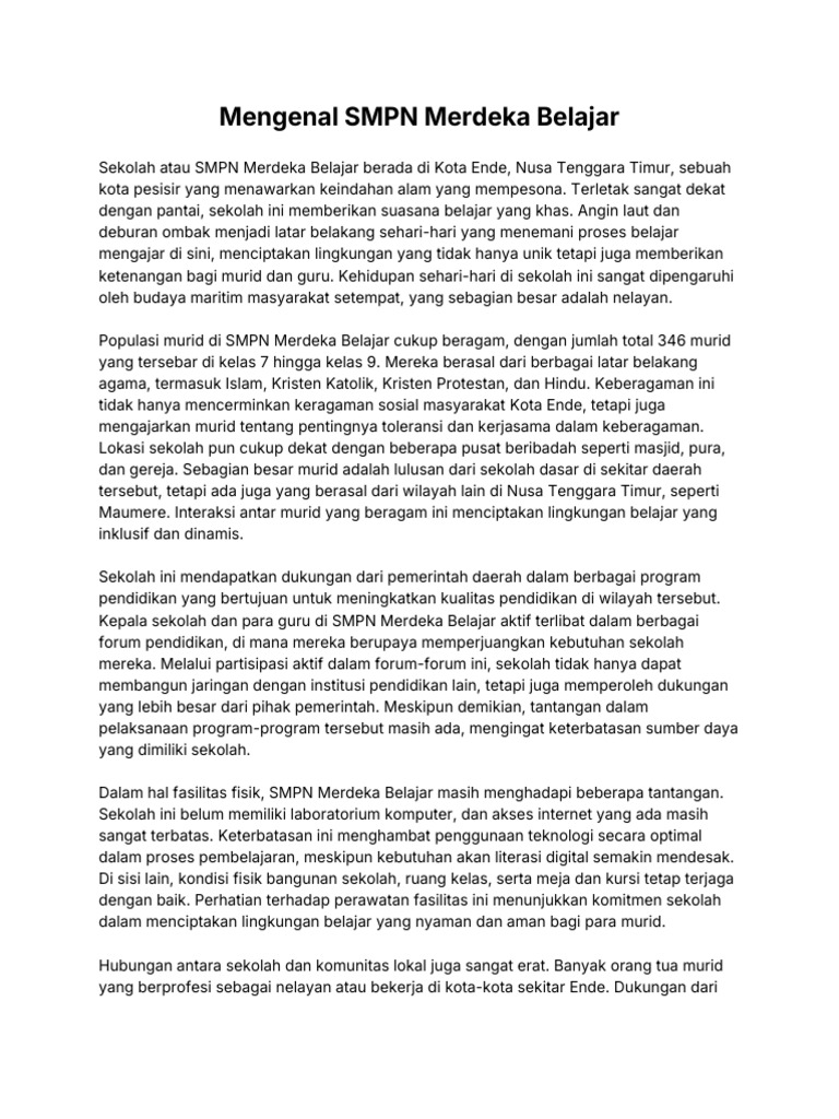 Narasi Kondisi SMPN Merdeka Belajar | PDF | Karier & Perkembangan ...