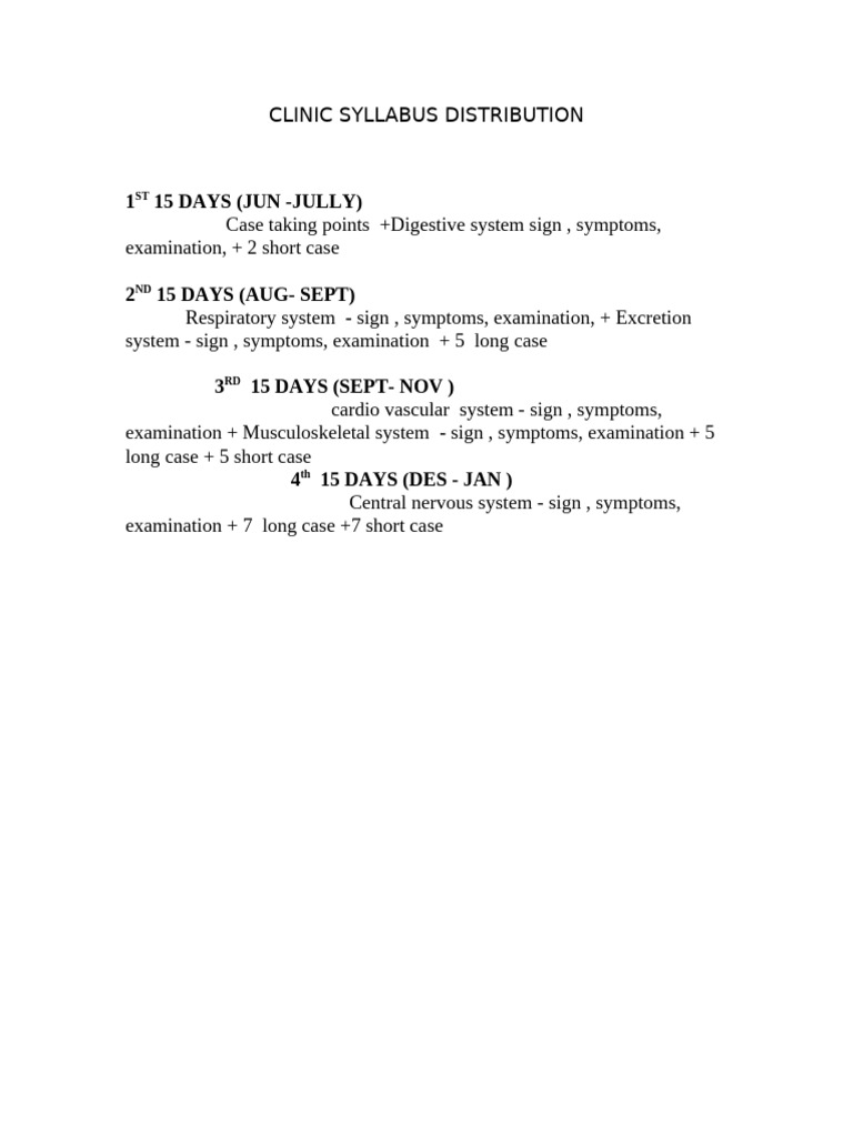 Clinic Syllabus Distribution | PDF