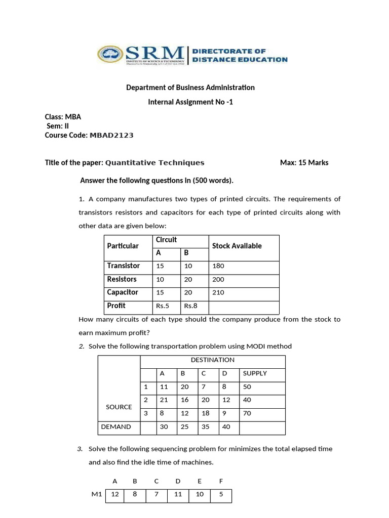 MBA-Sem2-QT | PDF | Computer Engineering | Electronics