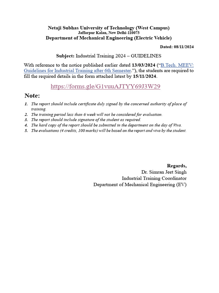 Industrial Training - MEEV | PDF