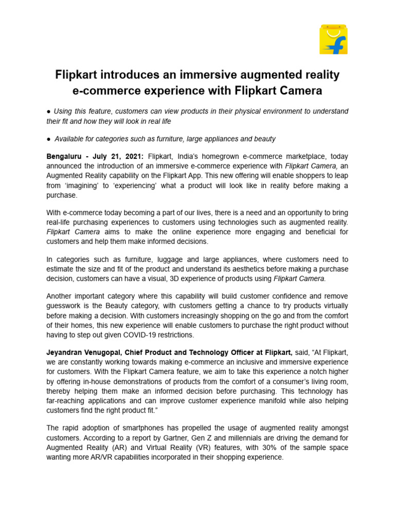 Flipkart Introduces An Immersive Augmented Reality e Commerce ...