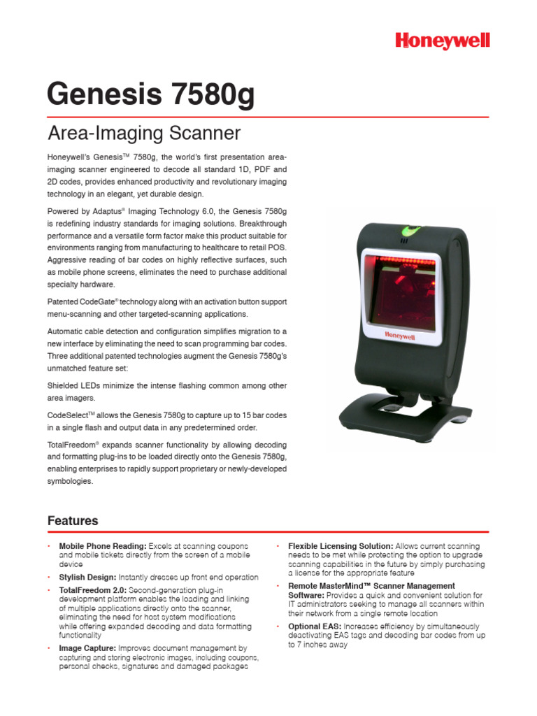 Honeywell Genesis 7580g Scanner Overview | PDF | Image Scanner | Barcode