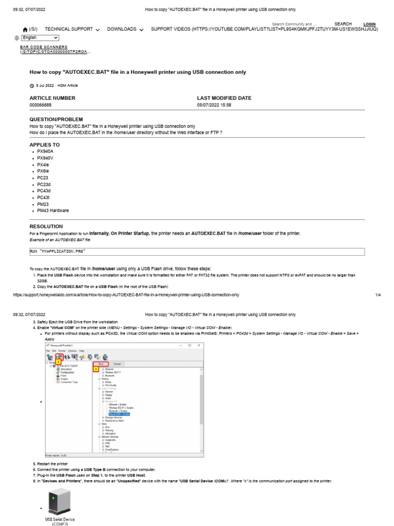 How To Copy - AUTOEXEC - BAT - File in A Honeywell Printer Using USB ...