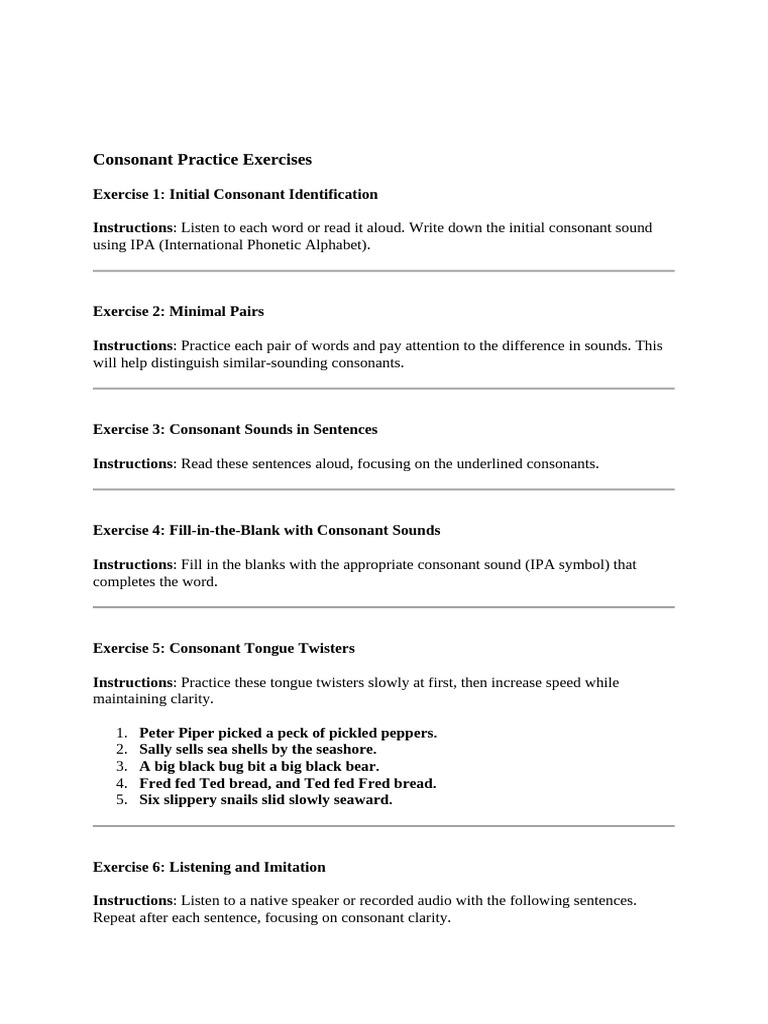 Consonant Practice Exercises | PDF | Consonant | Linguistics