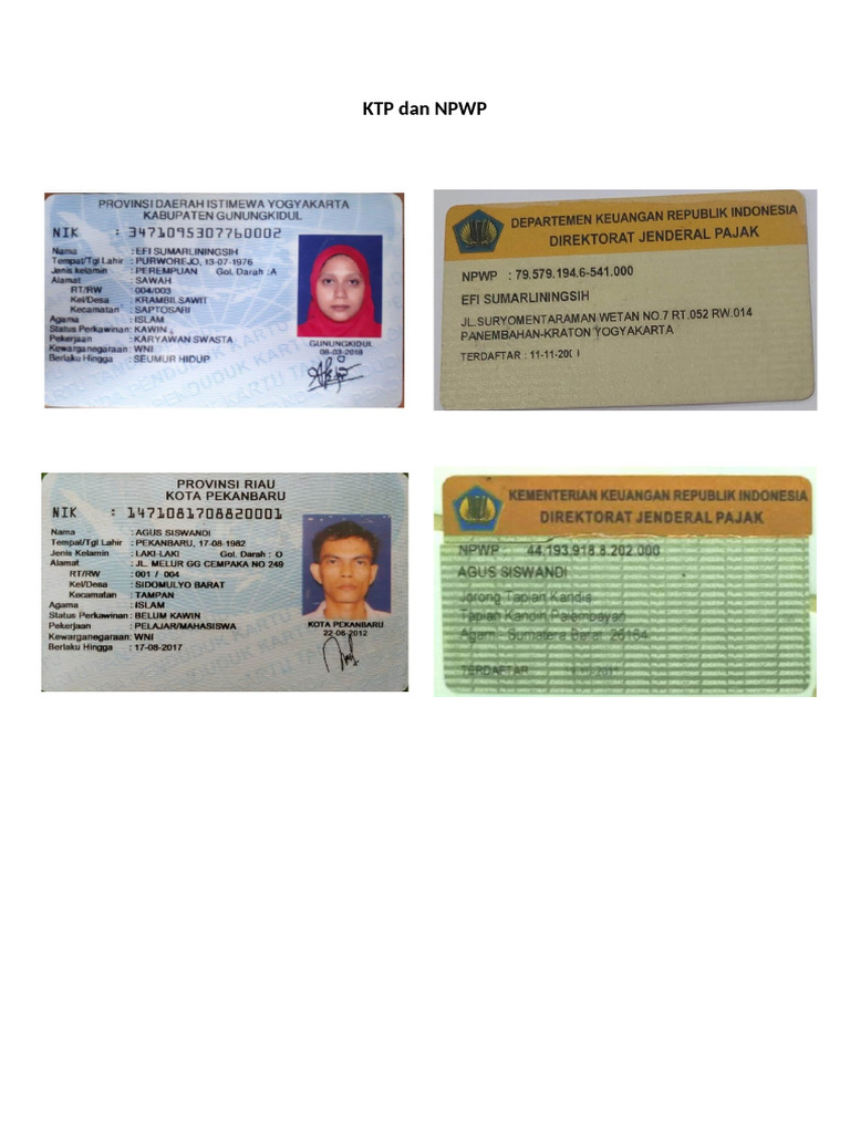 KTP Dan NPWP Ibu Dan BG Andi | PDF