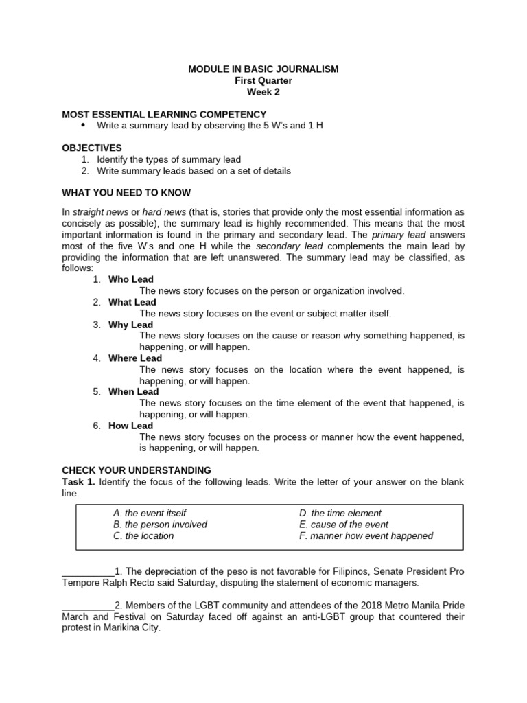 MODULE IN BASIC JOURNALISM-Week2 | PDF | Finance & Money Management ...