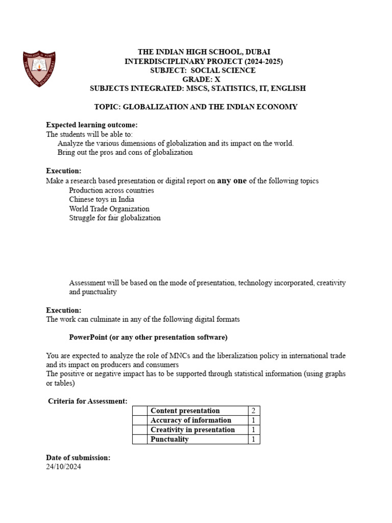 Ma 2.1 - Interdisciplinary Project - G10 - 2024-25 | PDF