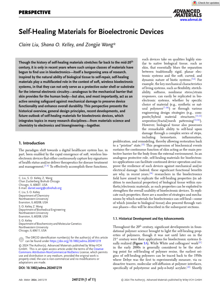 Advanced Materials - 2024 - Liu - Self Healing Materials For ...