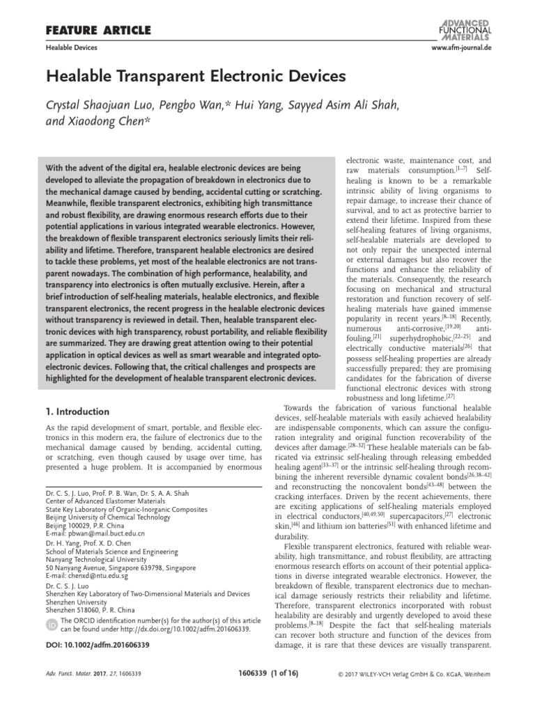 Adv Funct Materials - 2017 - Luo - Healable Transparent Electronic Devices | PDF | Touchscreen ...