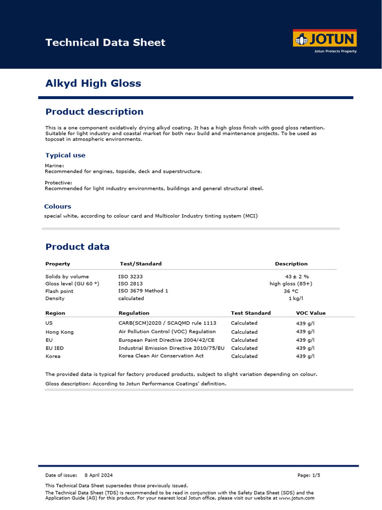 TDS 43365 Alkyd High Gloss Euk GB | PDF | Paint | Coating