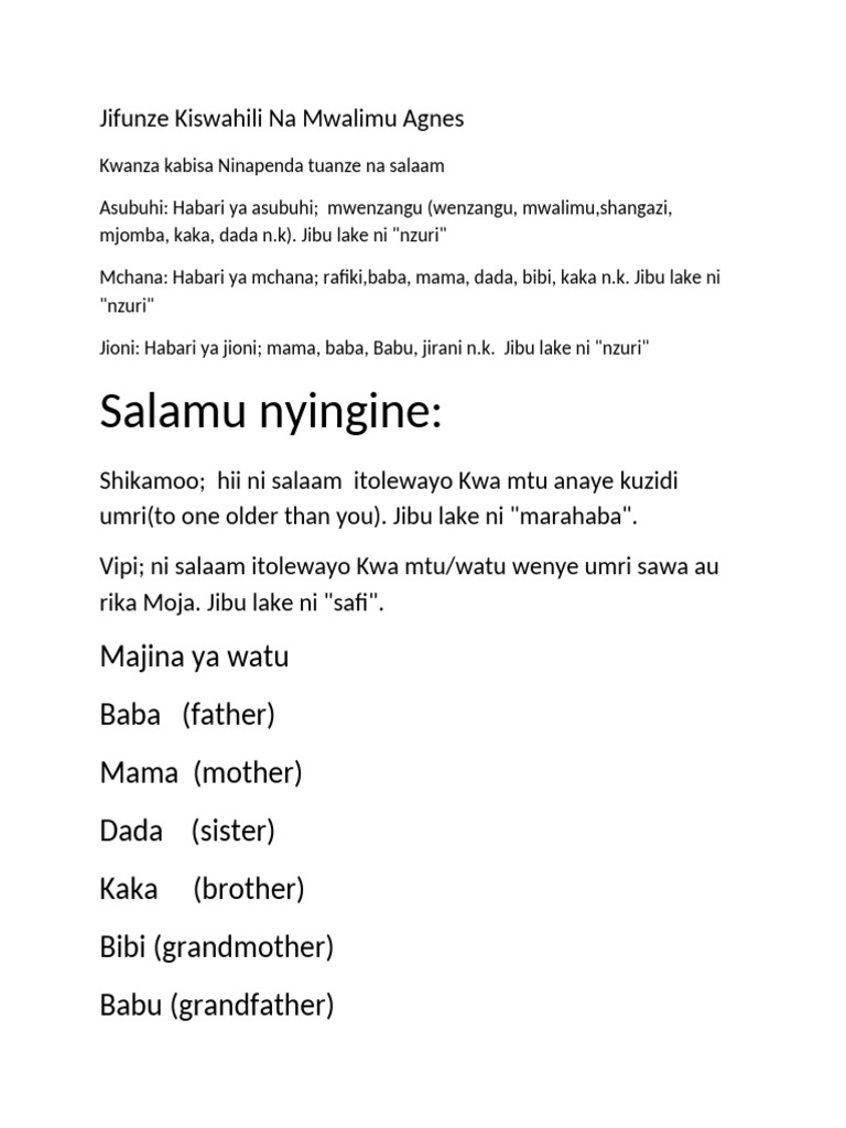 Jifunze Kiswahi-WPS Office | PDF | Language Arts & Discipline