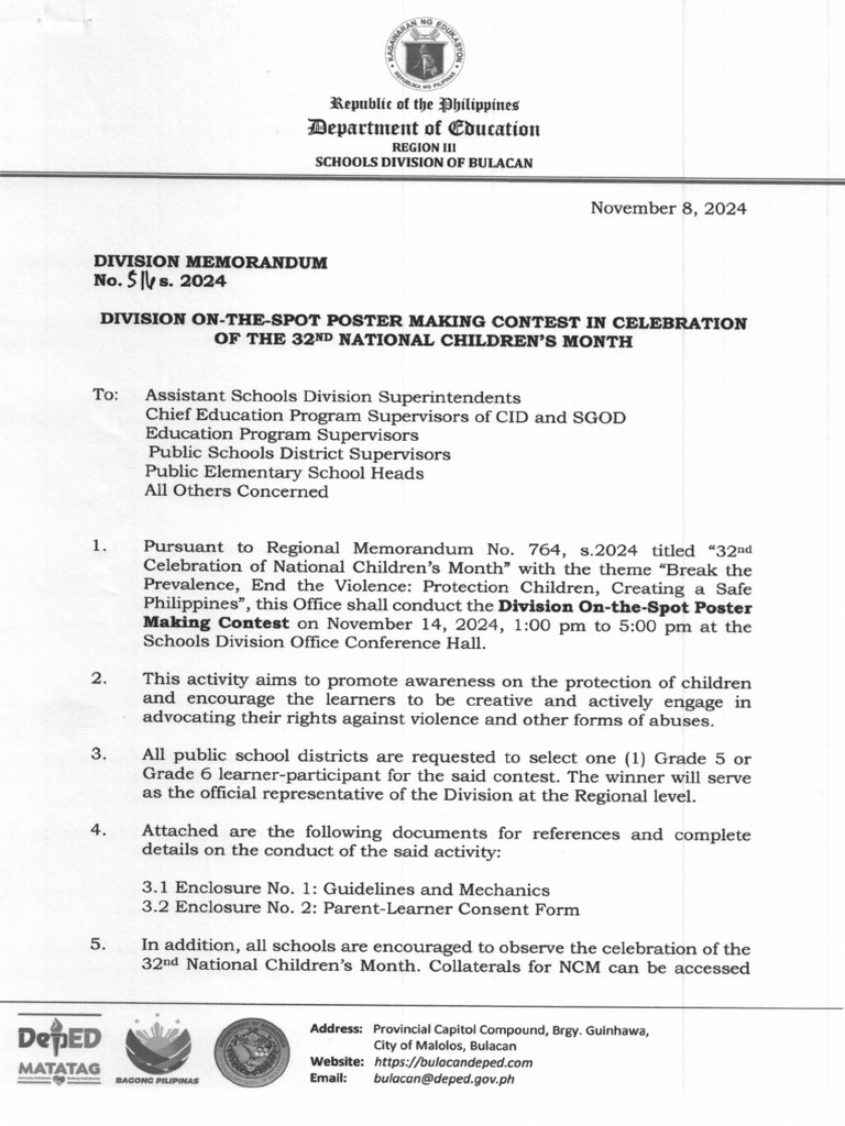 Division Memorandum No 516 S 2024 | PDF