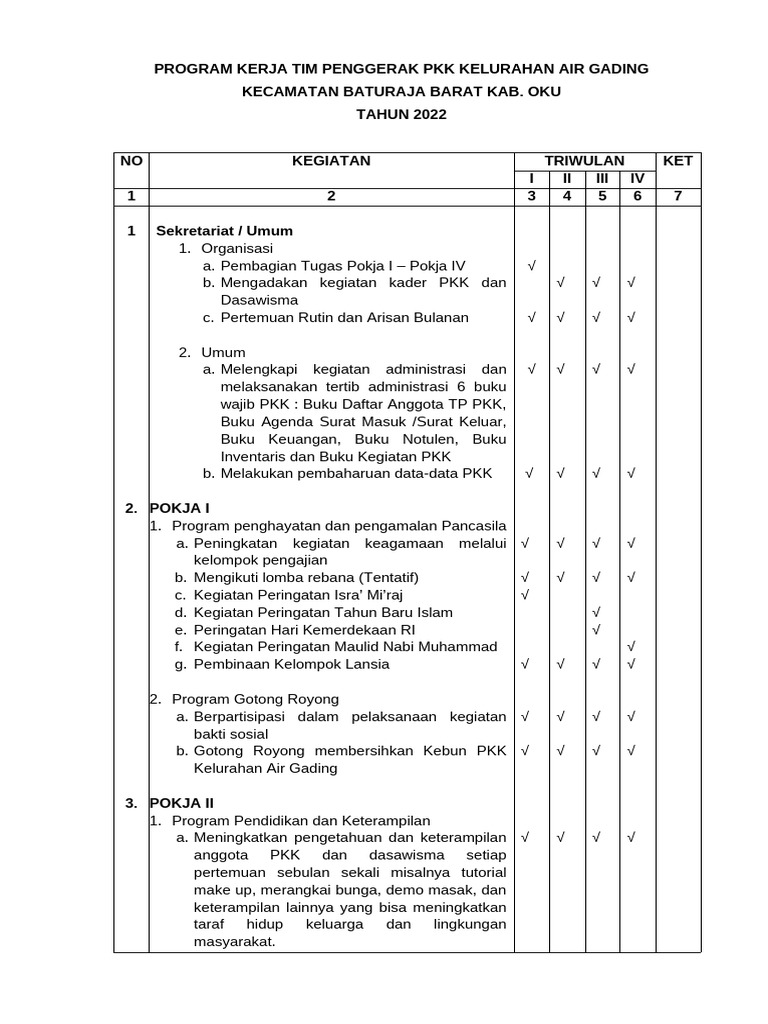Program Kerja PKK Arga THN 2022 | PDF