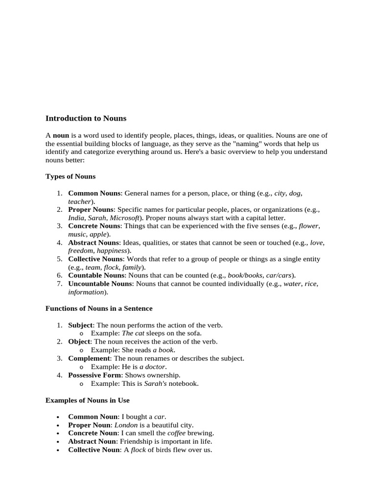 Introduction to Nouns | PDF | Noun | Plural