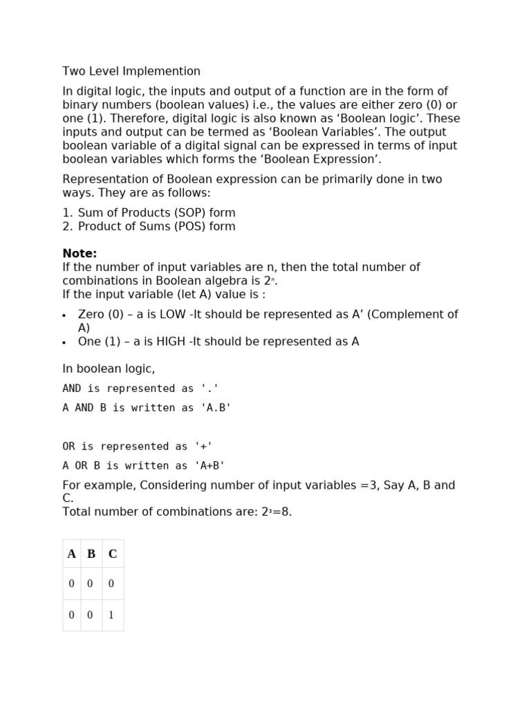 Two Level Implemention | PDF | Boolean Algebra | Teaching Mathematics Two Level Implemention | PDF | Boolean Algebra | Teaching Mathematics