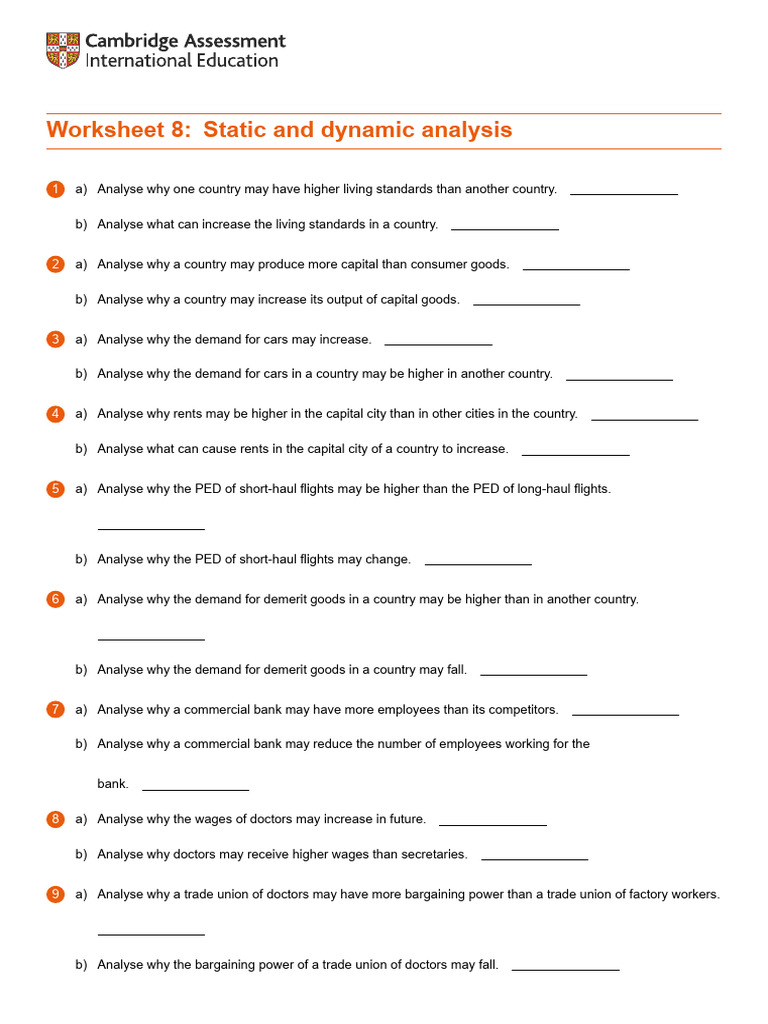 AO2 Worksheet 8 Static and Dynamic Analysis | PDF | Trade Union | Economies