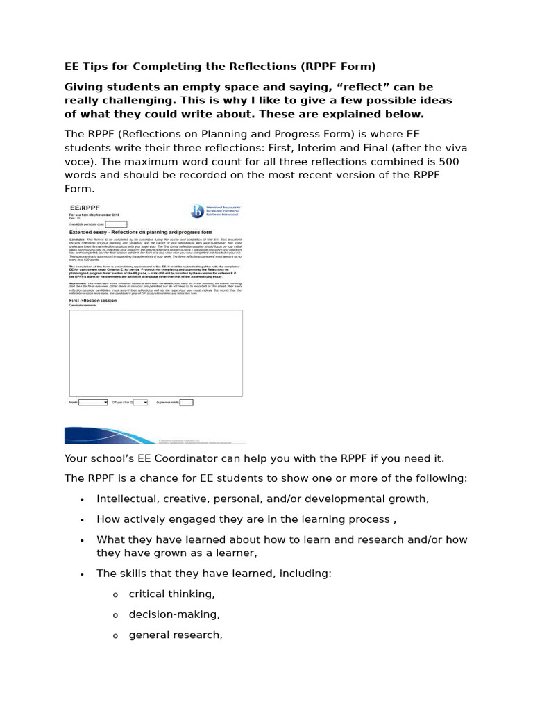 RPPF (Reflections On Planning and Progress Form) Instructions | PDF | Learning | Human Communication