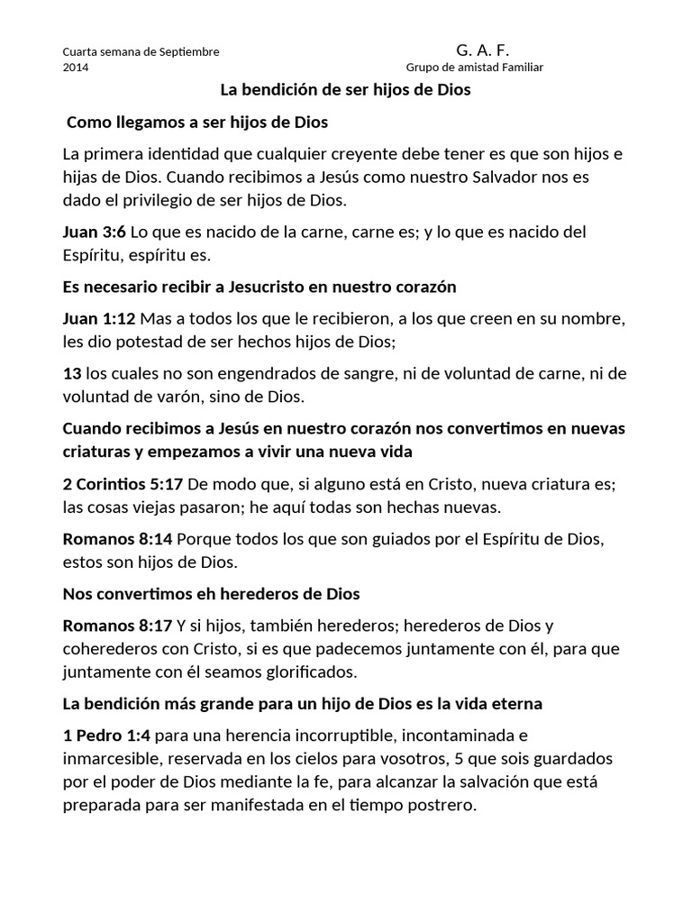 La Bendición de Ser Hijos de Dios | PDF