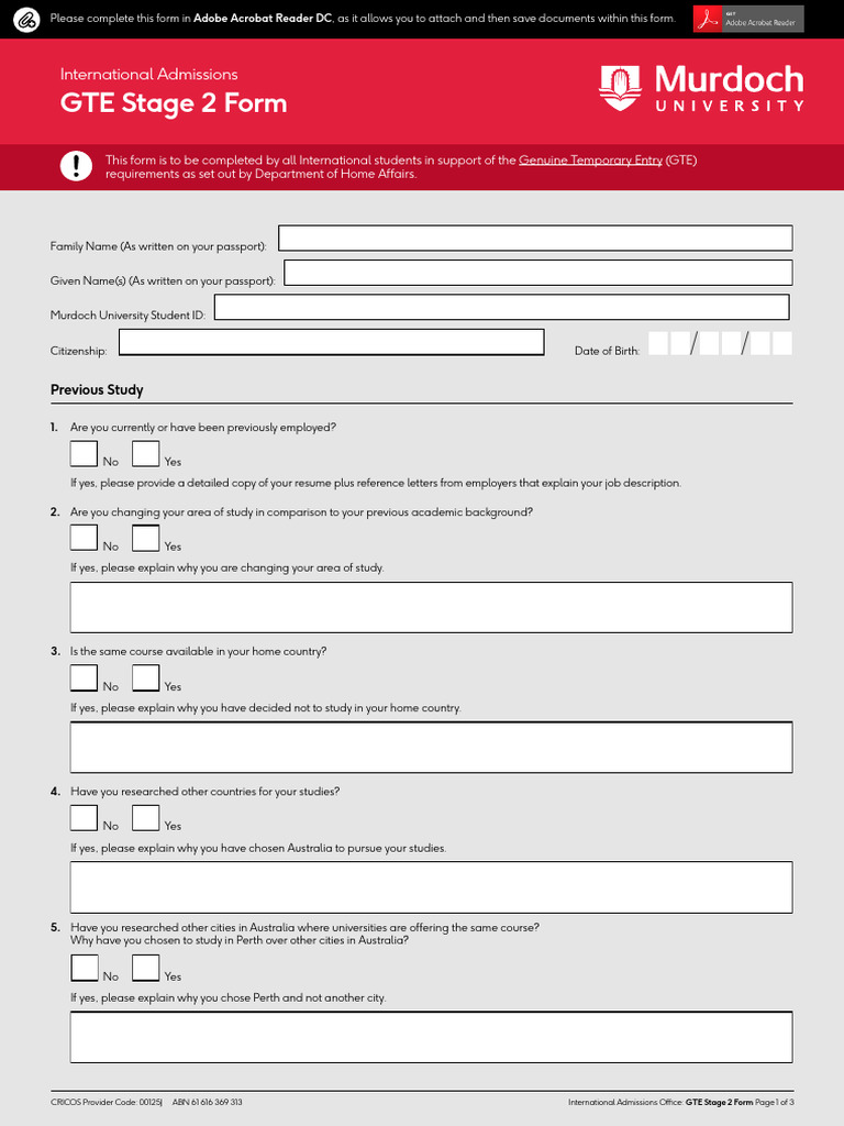 Murdoch University GTE Stage 2 Form | PDF | Cost Of Living | Family