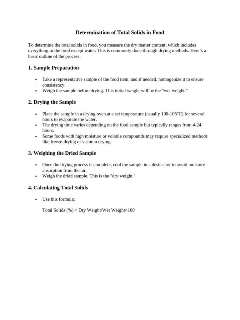 Total Solids Measurement in Food | PDF | Science & Mathematics