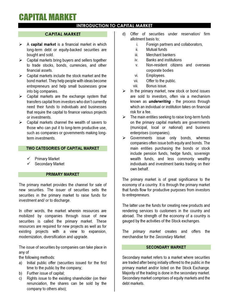 Capital Market | PDF | Financial Markets | Stocks