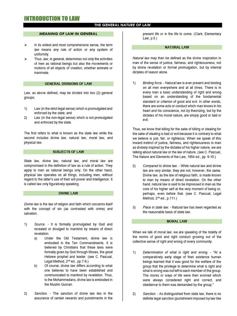 Introduction To Law The General Nature of Law | PDF | Natural Law | Revelation