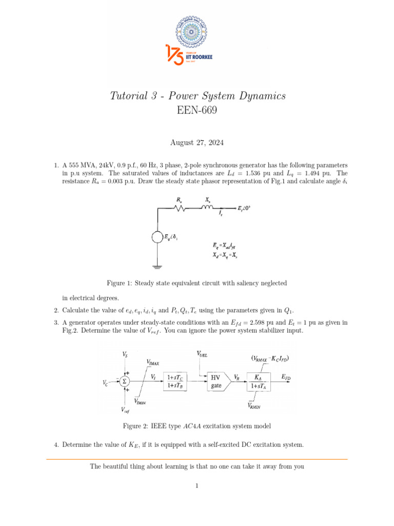 Power System Dynamics Tut 3 | PDF | Teaching Methods & Materials ...